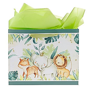 Christian Art Gifts Large Landscape Scripture Gift Bag w/Greeting Card & Tissue Paper Set for Kids: Every Gift Inspirational Bible Verse, Cute Animal Forest Theme Childrens Wrapping Accessory, Boys,