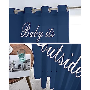 Christmas Sheer Curtains for Bedroom Living Room Sliding Door Curtains 36 inches Long, Voile Kitchen Curtain with Grommet Privacy Window Drape, 1 Panel Cold Winter Snowflakes Blue Backdrop