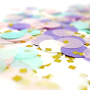 Premium 1-inch Round Tissue Paper Party Table Confetti - 50 Grams (Unicorn Pastel, Gold Mylar Flakes)