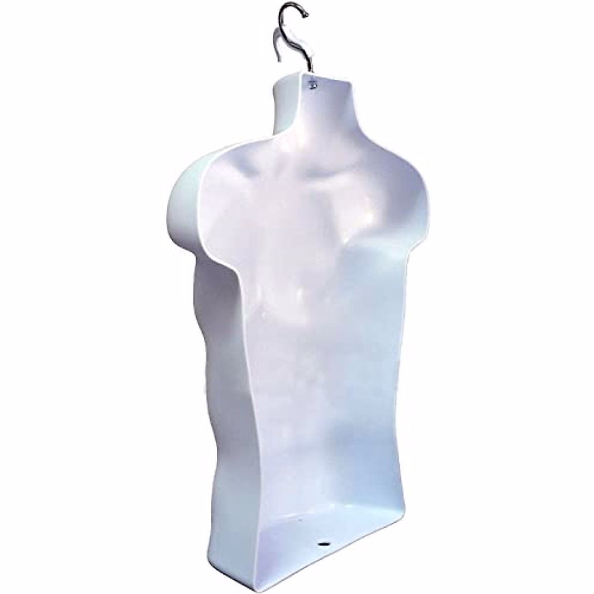 DisplayTown 1 Pack White Male Mannequin Torso with Metal Stand Dress Form Tshirt Display Countertop Hollow Back Body with Metal Pole & Hanging Hook S-M Clothing Sizes