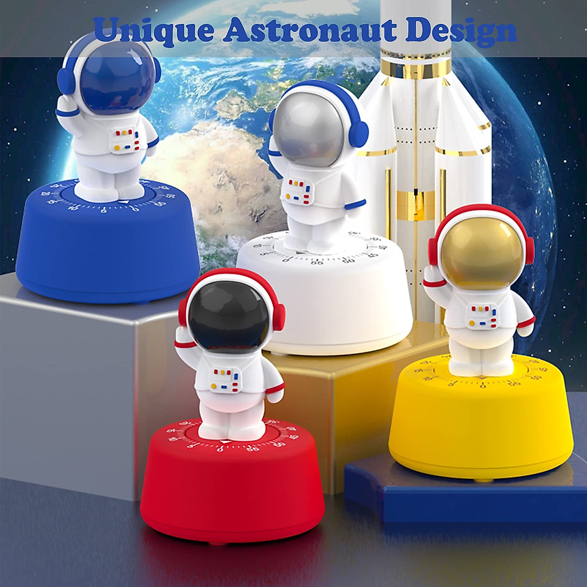 Cartoon Timer Kids Cute Kitchen Timer, Astronaut Learning Management Timer, Reminder No Batteries for Study Work Exercise Training Home Desktop Decor (Blue)