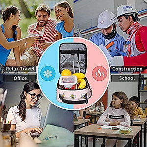 BQIUULO Cute Bees on Pink Lunch Bag for Men Women Tote Insulated Cooler Bags Reusable Lunch Box for College Work Office Picnic