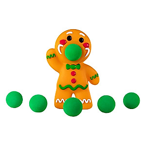 Hog Wild Christmas Gingerbread Ball Popper Toy - Holiday Stocking Stuffer Includes 4 Soft Foam Balls - Squeeze to Pop Air Powered Balls Up to 20 Feet - Indoor/Outdoor Play - Gift for Kids, Girls, Boys