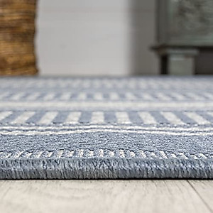 JONATHAN Y SMB202E-8 Haynes Modern Double Stripe Indoor Outdoor Area-Rug, Rustic, Transitional, Farmhouse Easy-Cleaning,Bedroom,Kitchen,Backyard,Patio,Non Shedding, Blue/Light Gray, 8 X 10