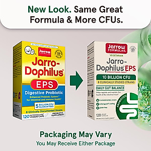 Jarrow Formulas Jarro-Dophilus EPS - 5 Billion Viable Organisms Per Serving - 120 Enteric Coated Veggie Caps - Multi-Strain Probiotic - Intestinal & Immune Health - Up to 120 Servings