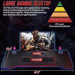 Gaming Desk Computer Desk Home Office Desk Extra Large Modern Ergonomic PC Carbon Fiber Writing Desk Table with Cup Holder Headphone Hook