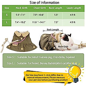 CooShou Guinea Pig Clothes Harness Leash Rabbit Clothes Dress for Bunny Dress with Bowknot Small Pet Adjustable Vest Harness Leash for Bunny Ferret Iguana (L)