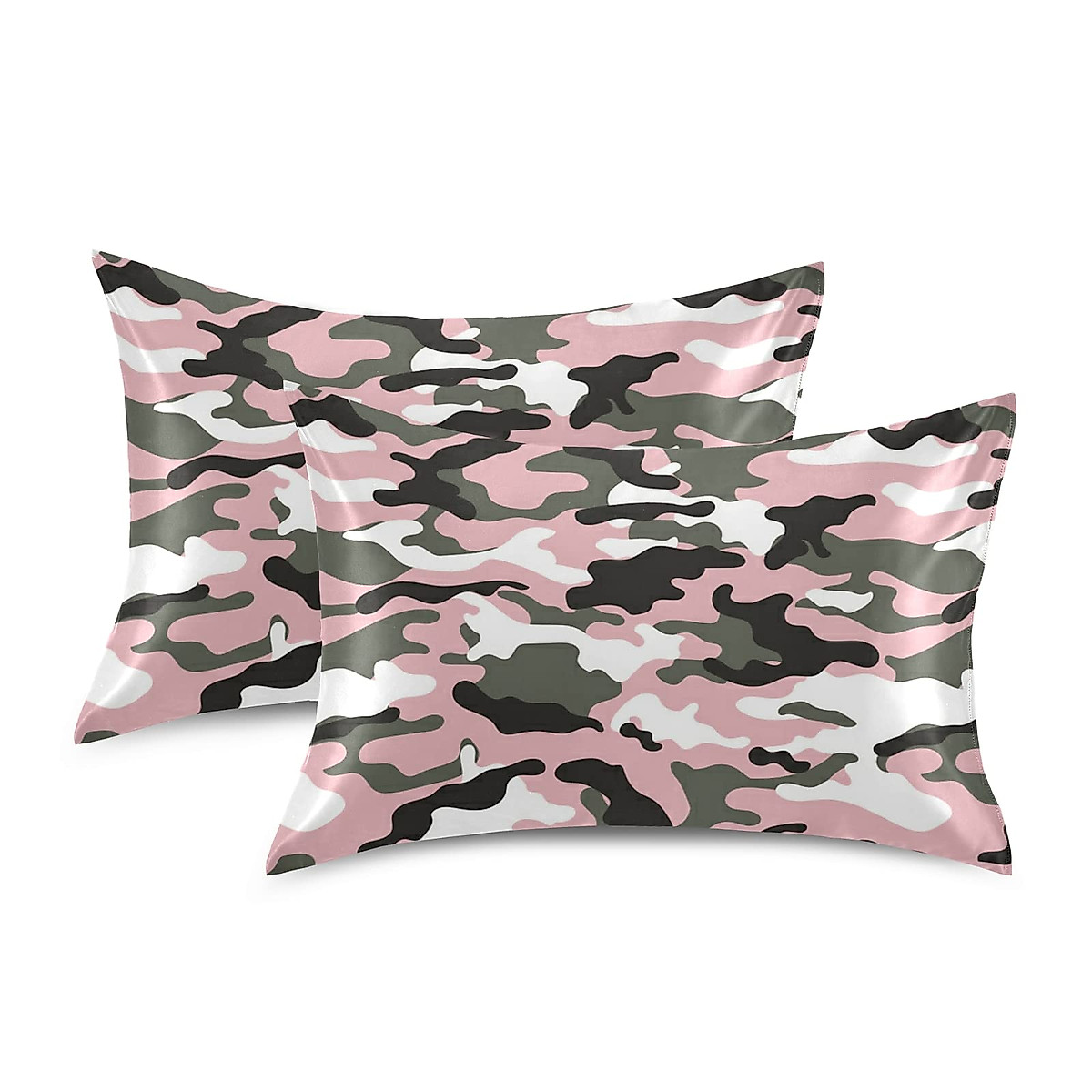 Camouflage Military Pink Satin Pillowcase for Hair and Skin Silk Pillowcase Pillow Case with Envelope Closure Throw Pillow Cover for Sofa Hotel Couch Bedroom Home Decor - King, 40x20inch