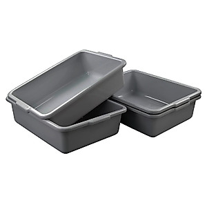 Yesdate 4 Packs 24 L Plastic Commercial Bus Box, Large Bus Tub, Utility Bus Tote, Grey