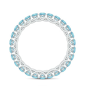 Certified Natural Aquamarine Full Eternity Ring, AAA Quality, March Birthstone Ring - With Jewelry Box, 14K White Gold, Size:US 6.50