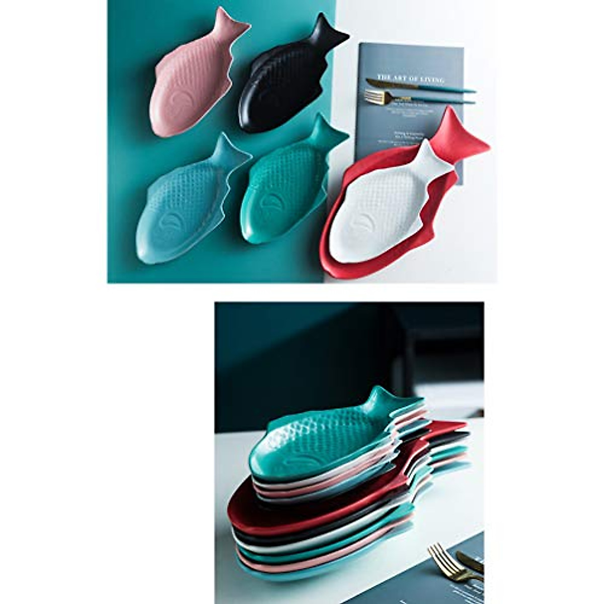 DOITOOL Ceramic Plate Fish Shaped Plate Fish Dish Porcelain Serving Platter Decorative Snack Storage Platter for Home Kitchen Black