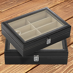 TOPZEA 2 Pack Sunglasses Organizer, PU Leather Eyewear Eyeglass Organizer Display Cases for Jewelry, Glasses Storage Holder Box, Lockable Watch Collection Case with 8 Slot for Women, Men