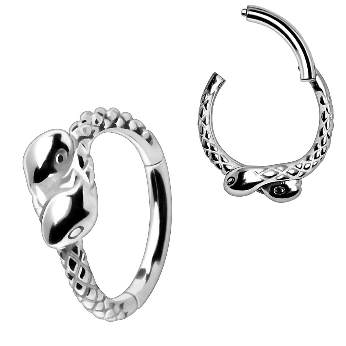 Pierced Owl 16GA 316L Stainless Steel Double Snakes Hinged Clicker Ring