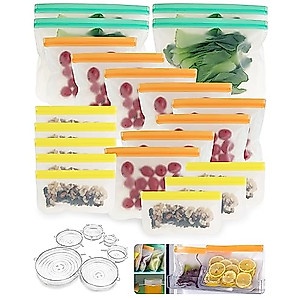 HOMGEN Reusable Storage Bags, 26Pcs BPA Free PEVA Fridge Reusable Storage Bags Leak Proof Resuable Freezer Bags, Reusable Gallon Bags, Reusable Sandwich Bags for Meat Fruit Veggies etc