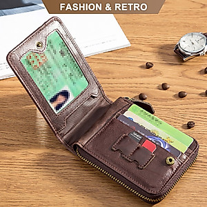 FLO-MOTOR Men’s RFID Blocking Wallets,Genuine Leather Short Zip-around Wallet for Men