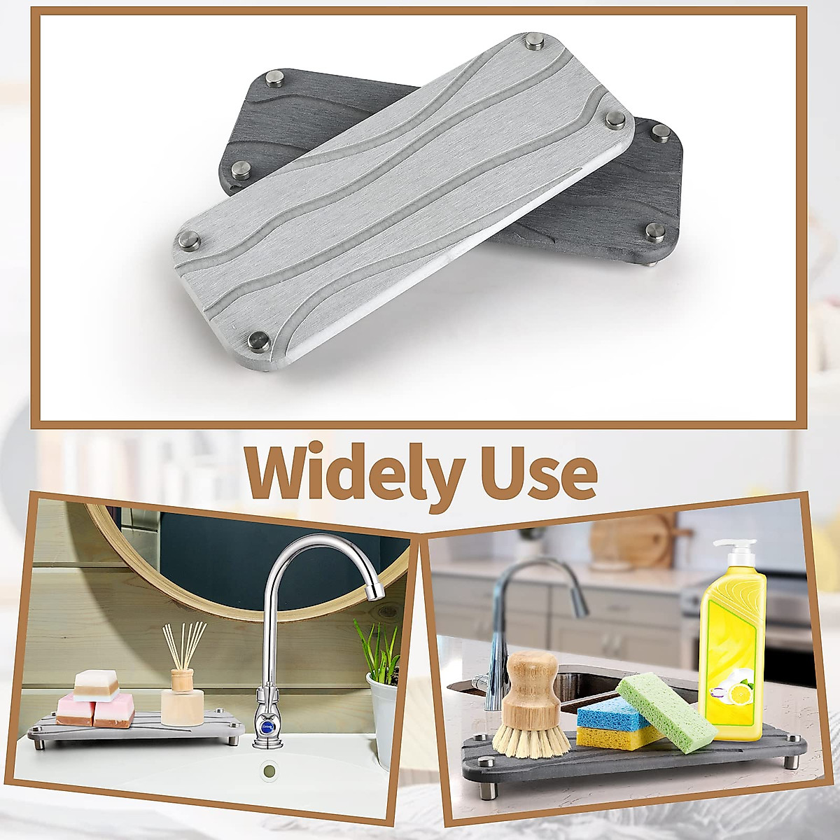 INFTYLE Sink Caddy, Instant Dry Sink Organizer, Sponge Soap Holder Dispenser, Kitchen Countertop Fast Drying Counter Tray Rack, Sink Diatomaceous Pedestal Stand Riser with Stainless Steel Feet