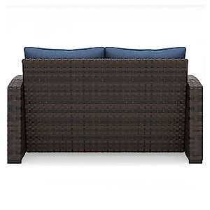 Signature Design by Ashley Windglow Outdoor Loveseat with Cushion Love Seats, 58" W x 31" D x 37" H, Blue & Dark Brown