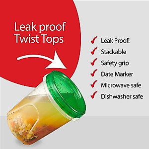 PLASTICPRO 6 Pack Twist Cap Food Storage Containers with Green Screw on Lid- 32 oz Reusable Meal Prep Containers - Freezer and Microwave Safe Green Plastic Food Storage