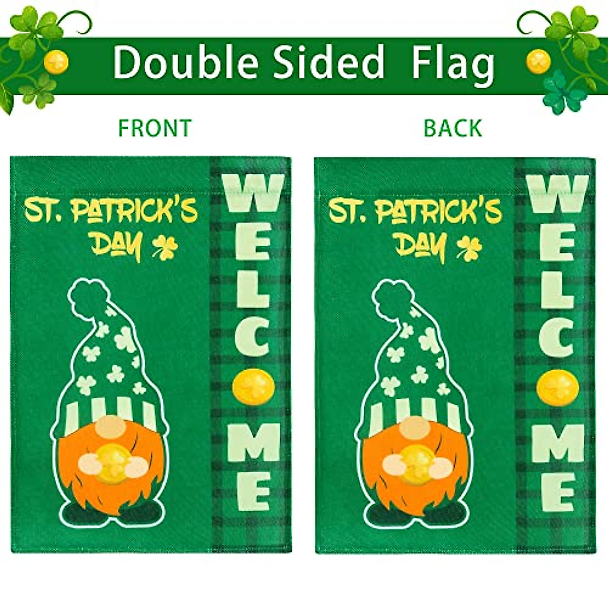 St Patricks Day Garden Flag, 13 x 18.5 Double Sided, Burlap Happy St Patricks Day House Flag, Mini St Patrick's Day Yard Flag Burlap Flag Outdoor Decoration