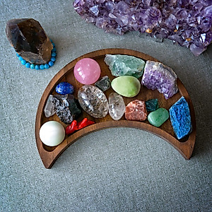Curawood Moon Tray Crystal Holder - Display Your Crystals & Healing Stones - 10" x 5" Crescent Moon Tray for Crystals - Crystal Holder for Stones Display - Crystal Display Tray, Crystal Charging Plate