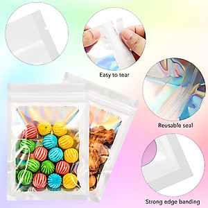 Jazpyne smell proof bags 300 Pack holographic bags Resealable mylar bags (3 Sizes: 5x8 + 4x6 + 3x5 Inch: Each 100 pcs) White