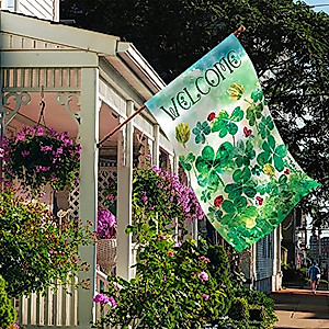 Morigins Welcome Clover Garden Decorative St.Patrick's Day Double Sided House Flag 28x40 inch