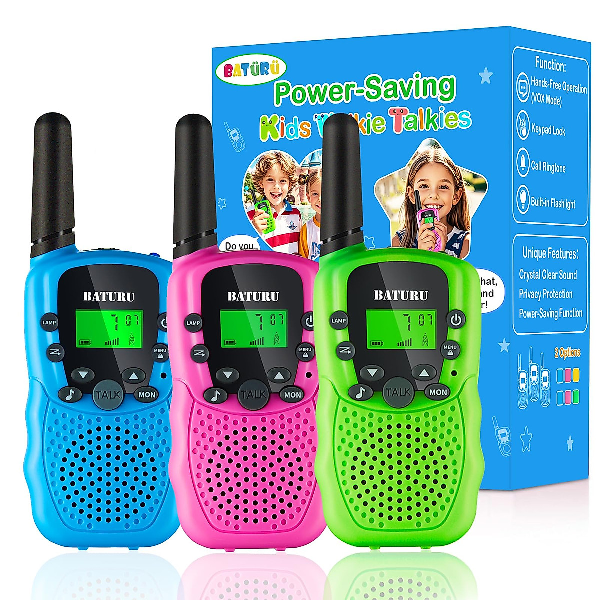 Walkie Talkies for Kids 3 Pack 3 Miles, 2 Way Radio Toys for Kids with Backlit LCD Flashlight, Christmas or Birthday Gifts for Girls and Boys Age 3-12 (Blue Pink Green)