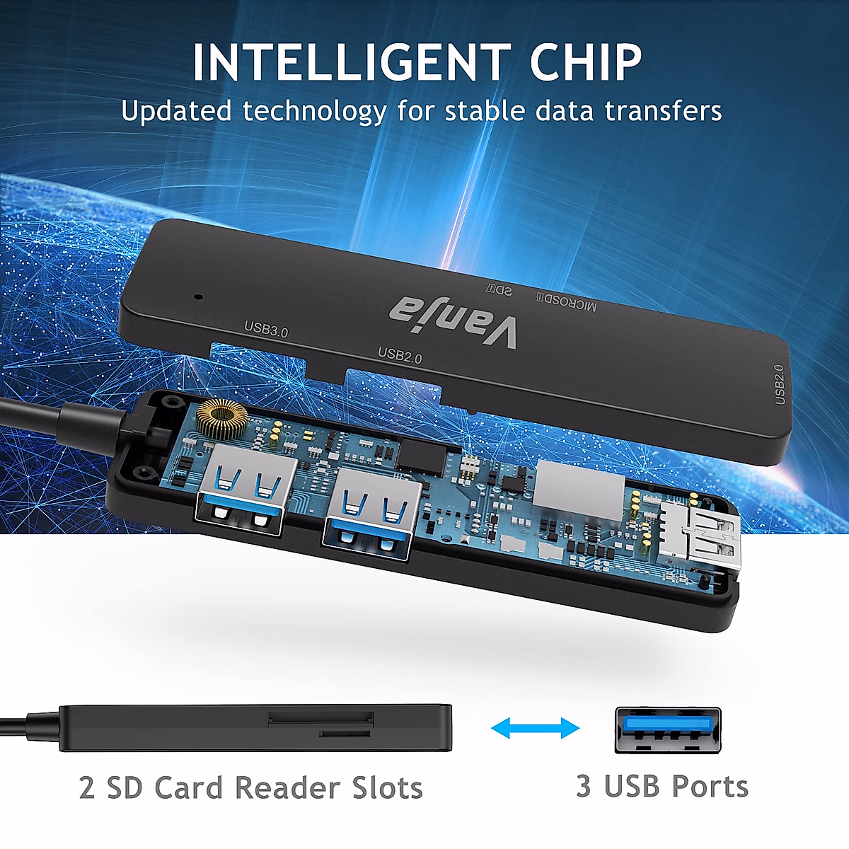 Vanja 2 in 1 USB 3.0 SD Card Reader Camera SD Card Adapter for SD, SDXC, SDHC, MMC, RS-MMC, Micro SD, Micro SDXC, Micro SDHC and UHS-I Cards (Black USB C 3.0)