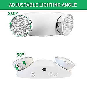 LED Emergency Exit Light with 2 Adjustable Head Flood Lights, OSTEK Emergency Lights for Business, 90min Backup Battery, Fire Resistant 120-277V (UL 94V-0) (1pack)
