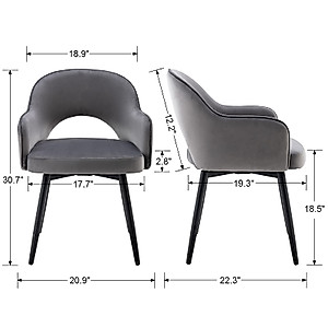 DUOMAY Swivel Dining Chair Set of 2, Velvet Upholstered Side Chair Modern Accent Guest Chair Home Office Desk Chair with No Wheels for Dining Room Living Room Office, Grey