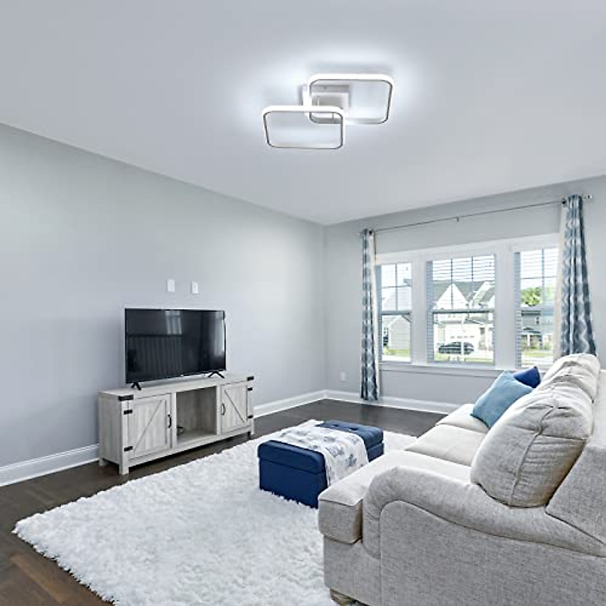 DELIPOP Ceiling Light Fixture, 23 Inch Sqaure Modern LED Ceiling Light, 42W Cold White 6500K Flush Mount Ceiling Light for Hallway Living Room Dinning Room Kitchen and Bedroom Acrylic Ceiling Lamps