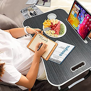 Lap Desk for Laptop Portable Bed Table Whit Built-in Cup Holder and Tablet Slot, Fits up to 15.6 inch Laptop, with Anti-Slip and Folding Function for Working, Eating, and Watching Movies, Dark Grey