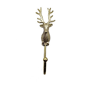 5MOONSUN5 Vintage Deer Head Coat Hook, Heavy Duty Antique Brass, Wall Mounted Animal Collection Deer Single Coat Hook Clothes Rack Wall Hanger, Polish Finish