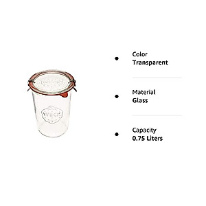 Weck Canning Jars 743 - Weck Mold Jar made of Transparent Glass - Eco-Friendly - Food Storage Container with Lid Airtight - 3/4 Liter Tall 1 Jar with Lid and Rubber Gasket