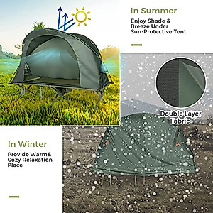 Tangkula 4-in-1 Camping Cot Tent, Foldable Off Ground Elevated Tent Set for 1 Person, Portable Tent with Waterproof External Cover, Air Mattress & Carrying Bag, Ideal for Outdoor Hiking, Camping