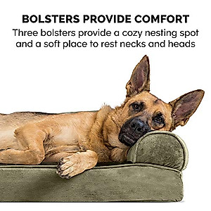 Furhaven Orthopedic Dog Bed for Large Dogs w/ Removable Bolsters & Washable Cover, For Dogs Up to 125 lbs - Faux Fur & Velvet Sofa - Dark Sage, Jumbo Plus/XXL