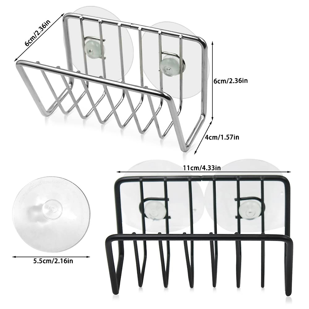 AFUNTA Sponge Holder for Kitchen Sink, 2 Pcs Stainless Steel Sponge Holder Soap Bar Holder with 4 Suction Cups, Kitchen Sink Organizer for Sponge, Soap, Scrubber