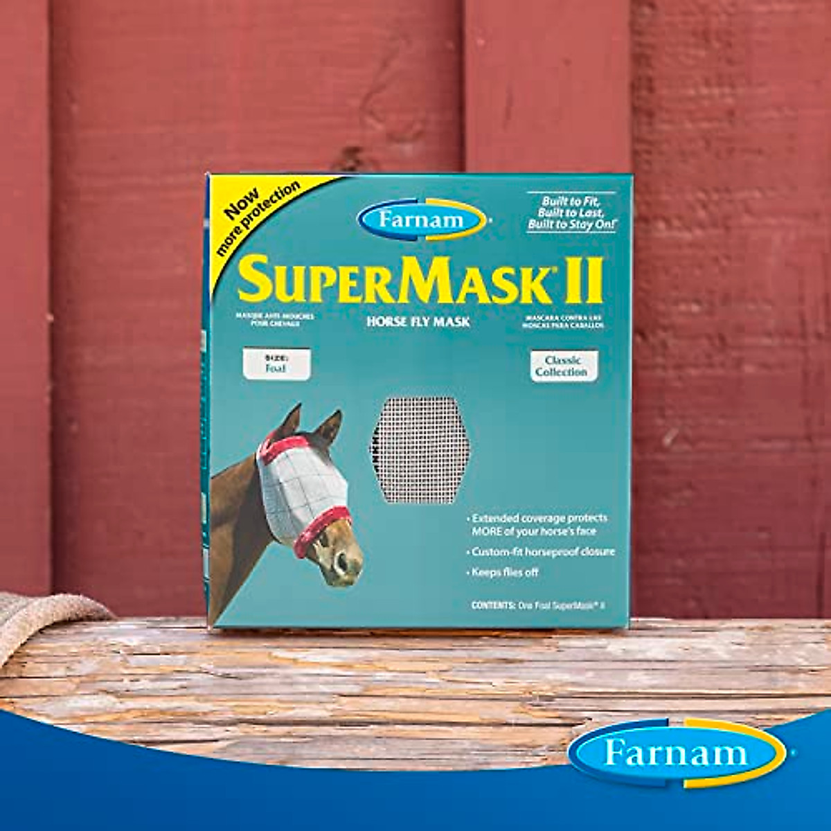 SuperMask II Fly Mask Without Ears for Foals, Full Face Coverage and Eye Protection from Insect Pests, Structured Classic Styling Mesh with Plush Trim, Foal Size