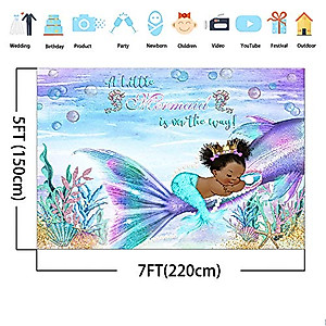 Mocsicka Mermaid Baby Shower Backdrop Under The Sea Mermaid Princess Baby Shower Decorations 7x5ft Glitter Mermaid Tail Seashell Starfish Pearl Ocean Bubble Background for Girls Baby Shower