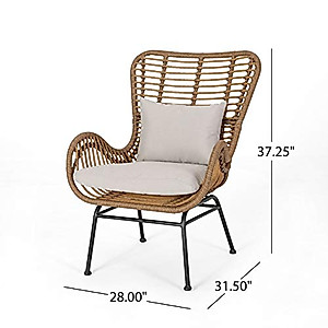 Great Deal Furniture Crystal Outdoor Wicker Club Chairs with Cushions (Set of 2), Light Brown and Beige