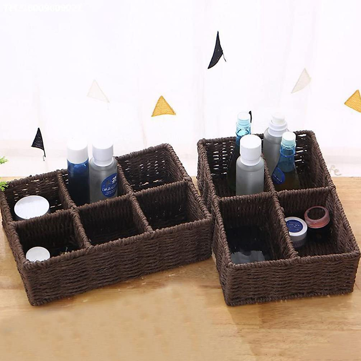 Cabilock Tv Stand Woven Baskets 6-Section Wicker Baskets for Shelves:Hand-Woven Seagrass Storage Baskets Multiuse Wicker Basket for Organizing Towels and Toiletries Wicker Storage Basket Home Decor