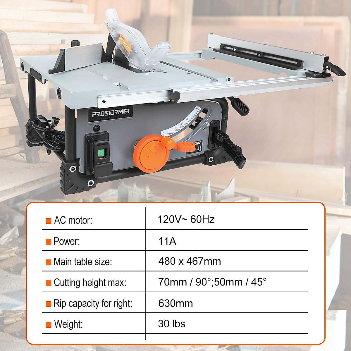 Prostormer Table Saw, 8inch 11Amp, Cutting Speed up to 4500RPM, Portable Compact Tablesaw with Sliding Miter Gauge, Benchtop Saw for DIY Woodworking and Furniture Making