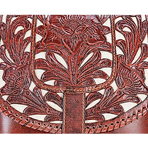 Mauzari Edessa Women's Tooled Leather Backpack Purse - Petite Sized & Organized (Koa)