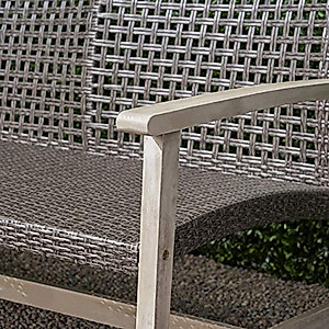 Great Deal Furniture Marcia Outdoor Wood and Wicker Sofa, Light Gray Finish with Mix Black Wicker