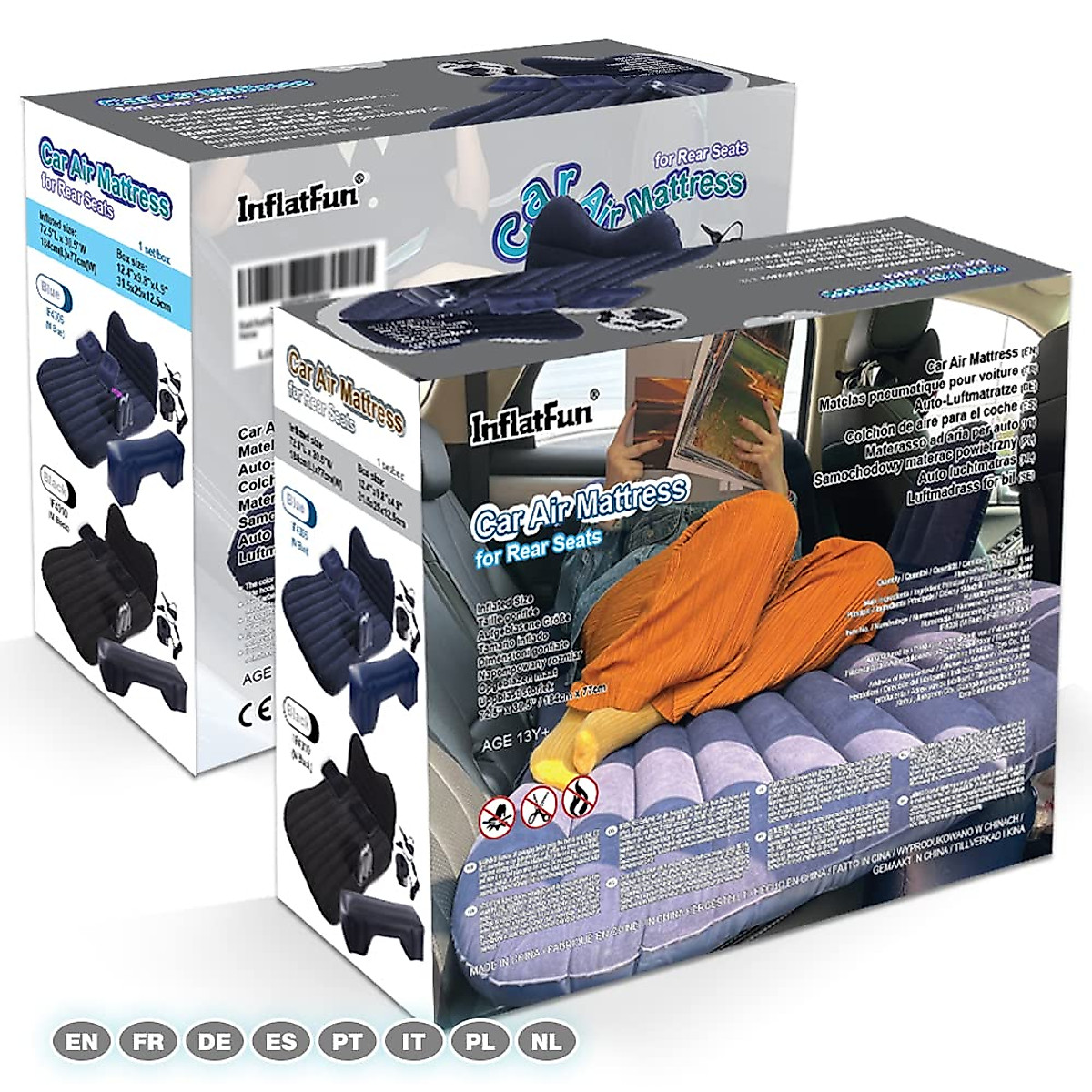 Car Air Mattress, Inflatable Car Mattress for Back Seat, Car Bed with Air Pump, Home Sleeping Pad (TM Blue)