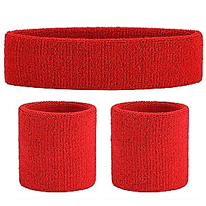 ONUPGO Sweatband Set Sports Headband Wristband Set Sweatbands Terry Cloth Wristband Wrist Sweatband Headbands Moisture Wicking Sweat Absorbing Head Band