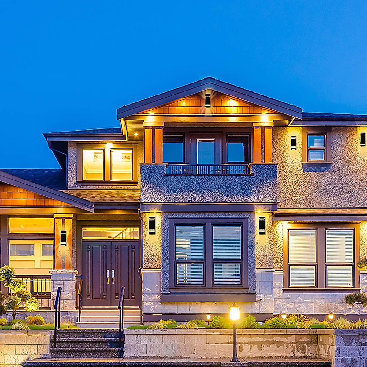 LANFU 12.8inch LED Outdoor Rectangular Modern Wall Sconce Waterproof 12W, Black Exterior Wall Light Fixture Outside for House Patio Garage,2700k Warm White, IP65 Waterproof Up and Down Light (1 PCS)