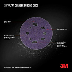 3M Ultra Durable 5 inch Power Sanding Discs, Universal Hole, 60 Grit, 10/Pack