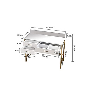 LUKYRA White Makeup Vanity Desk with Storage Dressing Table with 3 Drawers Writing Desk (33 Inch,White)