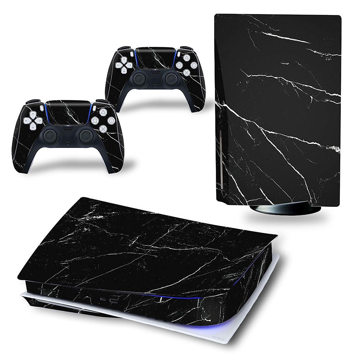 Ps5 Stickers Full Body Vinyl Skin Decal Cover for PlayStation 5 Digital Edition Console Controllers (CD Version, Black Glass)